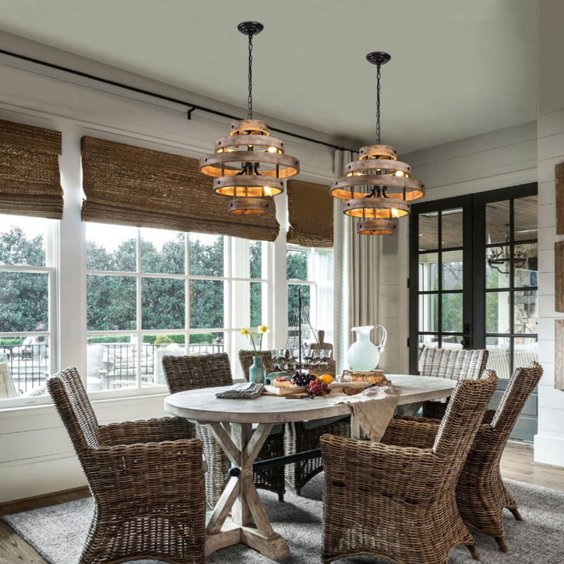 Foundry Select Dendy 6 - Light Unique/Statement Wood Geometric Chandelier & Reviews | Wayfair